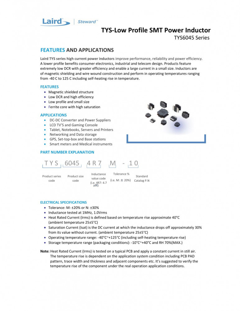 Laird TYS6045 series datasheet page 1
