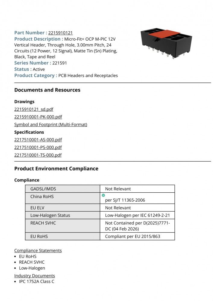 MOLEX 2215910121 technical document page 1