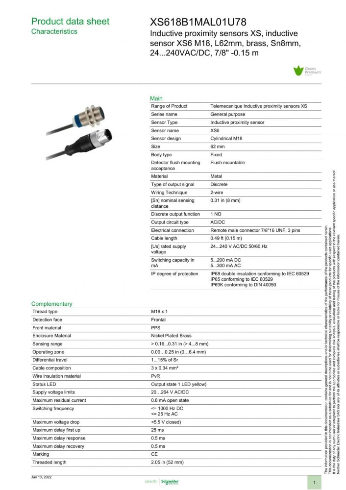 XS618B1MAL01U78 technical document page 1