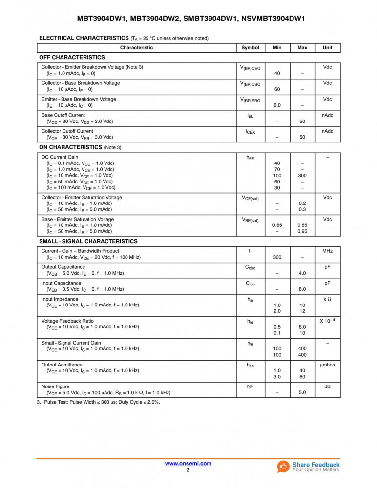 MBT3904DW1T1G datasheet page 2