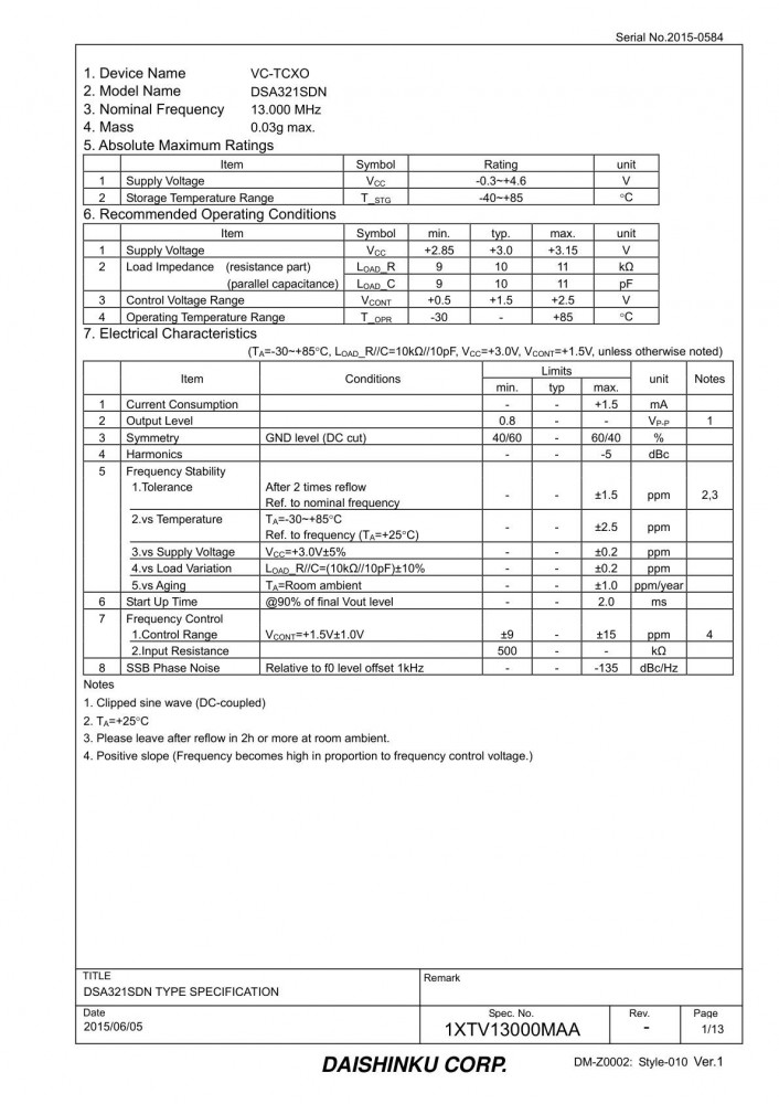 KDS 1XTV13000MAA specification page 2