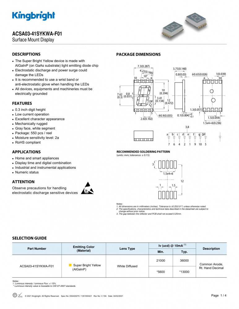 ACSA03-41SYKWA-F01 technical datasheet page 1
