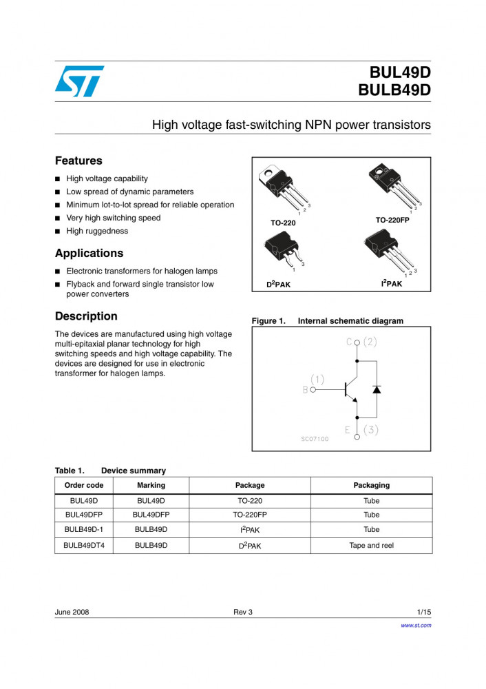 BUL49D datasheet page 1