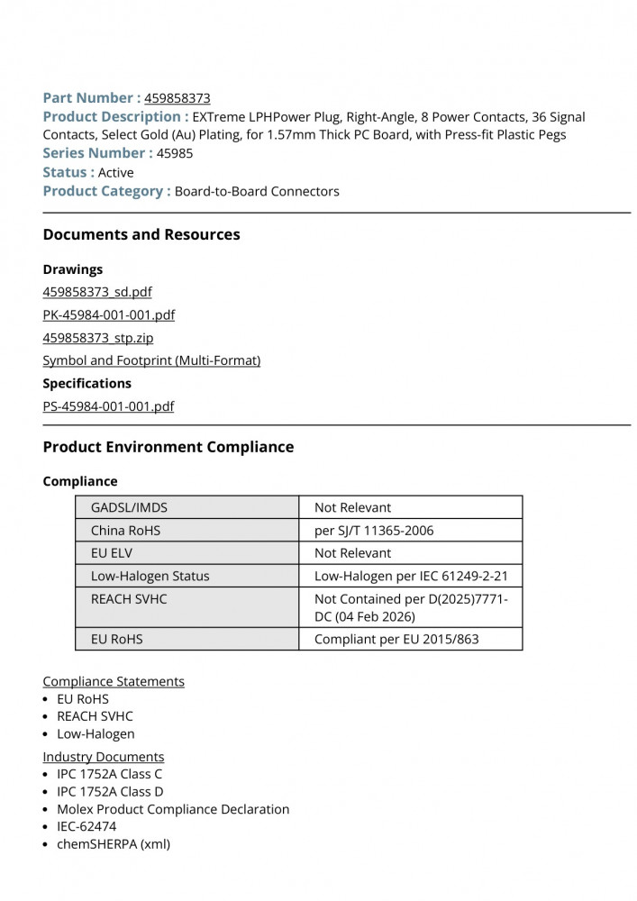 MOLEX 459858373 technical document page 1