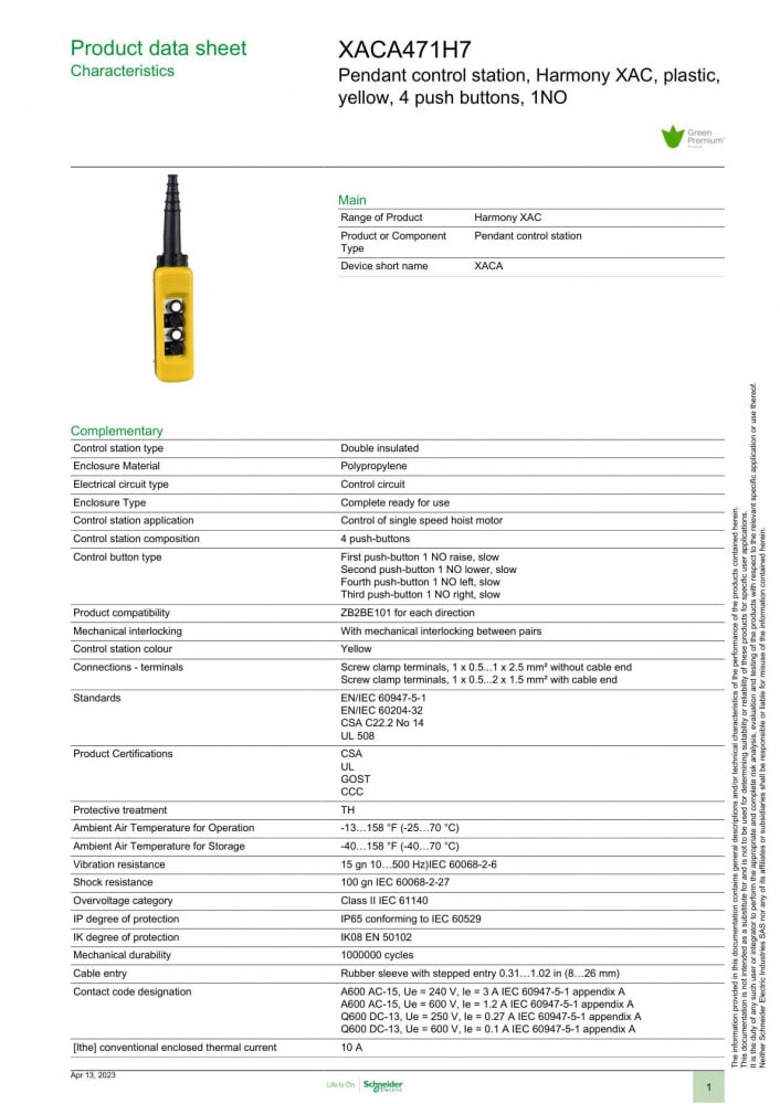 XACA471H7 technical document page 1