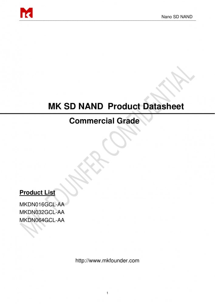 MK SD NAND datasheet page 1