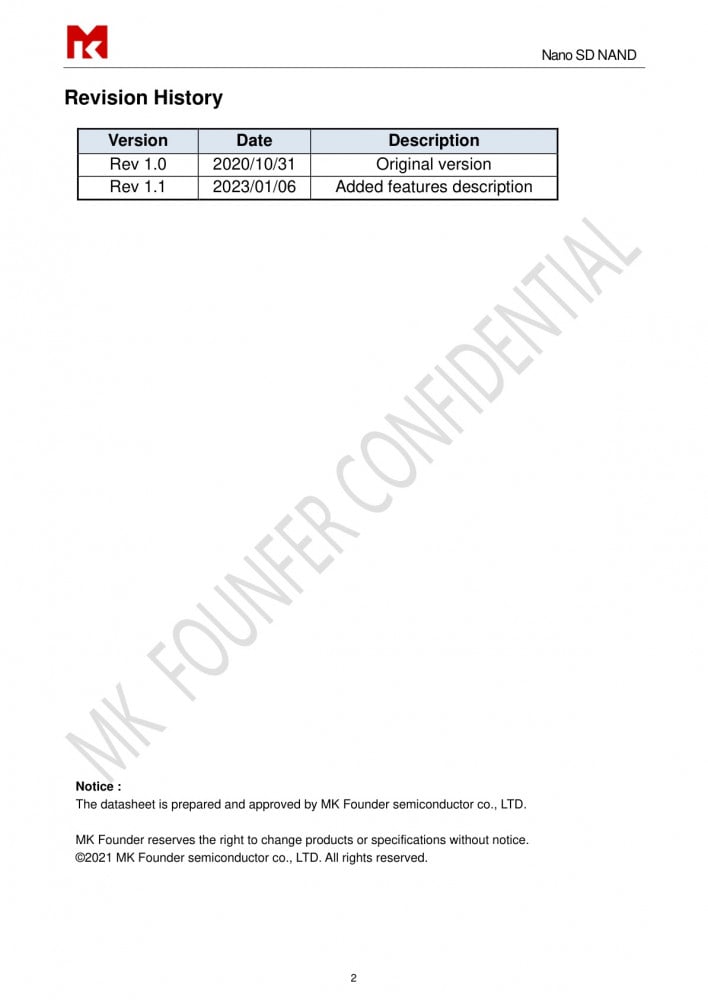 MK SD NAND datasheet page 2