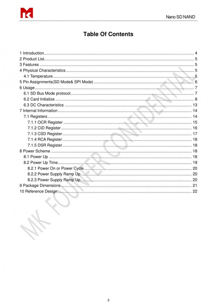 MK SD NAND datasheet page 3
