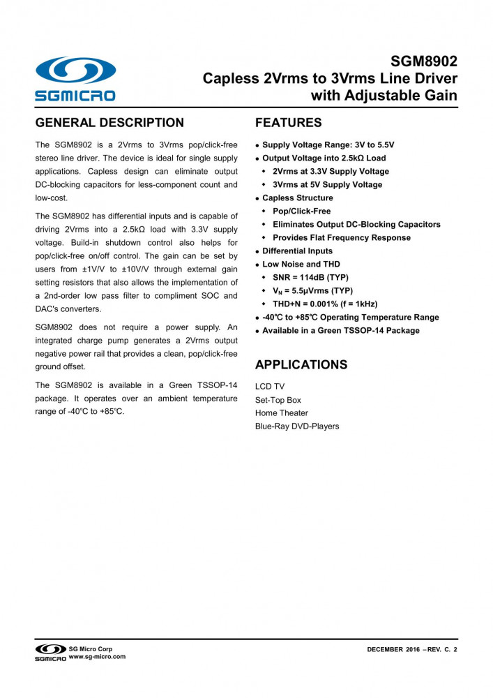 SGM8902 datasheet page 1