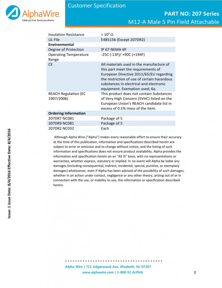 Alpha Wire 207DR7 NC081 technical drawing page 2