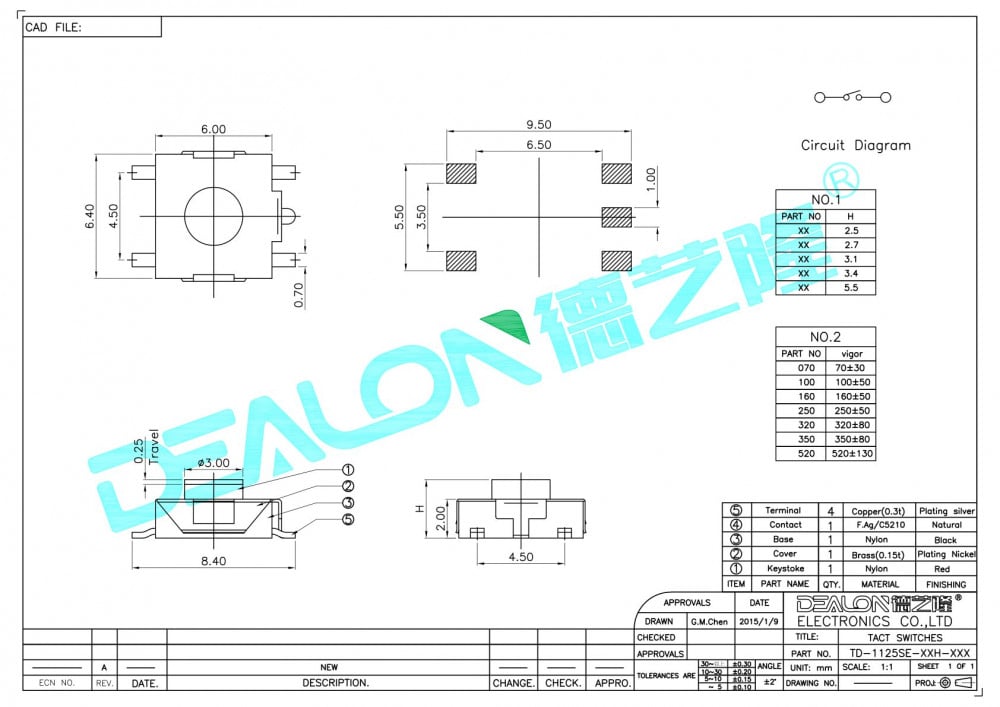 DEALON TD-1125SE-2.5H-250 technical drawing