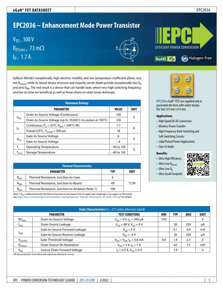 EPC2036 datasheet page 1