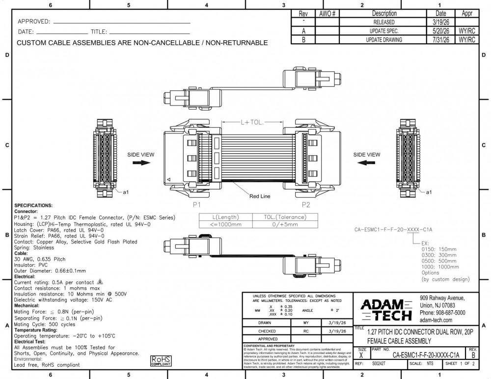 CA-ESMC1-F-F-20-XXXX-C1A product drawing, page 1