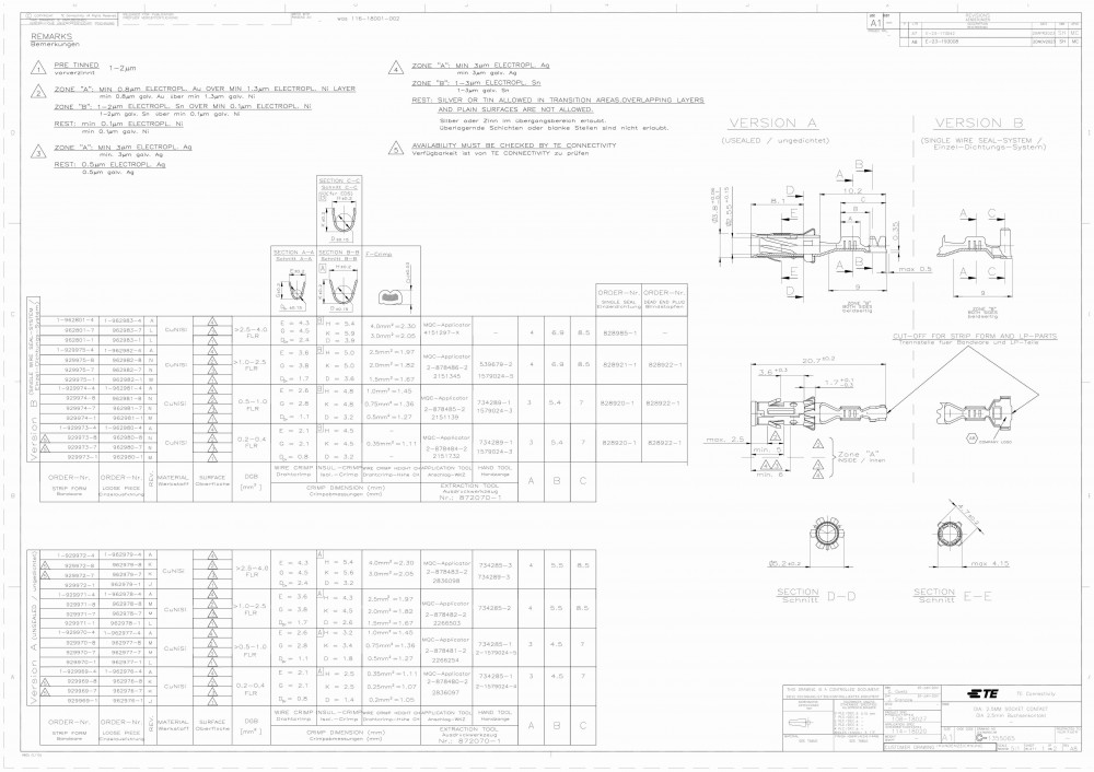 TE Connectivity 929971-1 controlled drawing preview