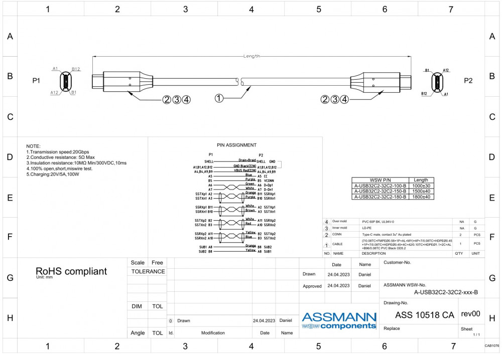 A-USB32C2-32C2-150-B manufacturer drawing