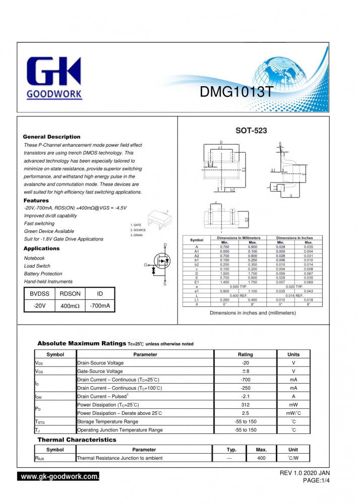 DMG1013T datasheet page 1