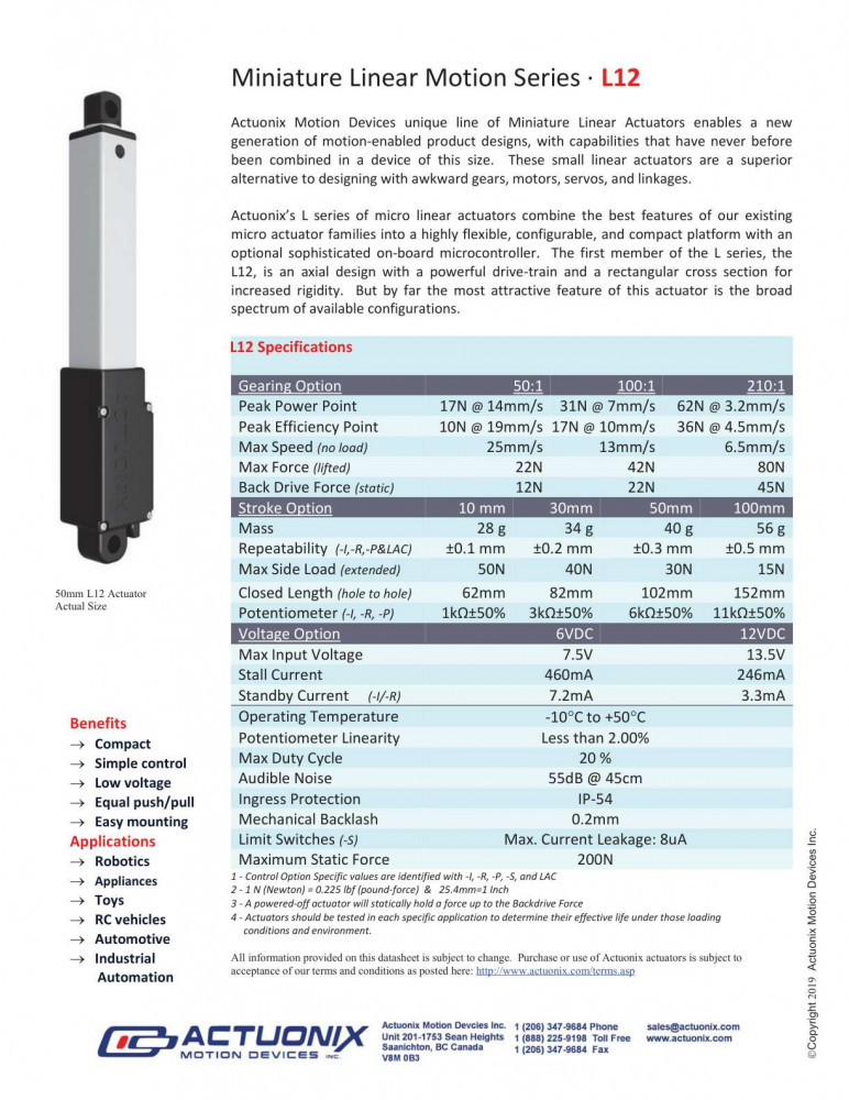 Actuonix L12 datasheet page 1