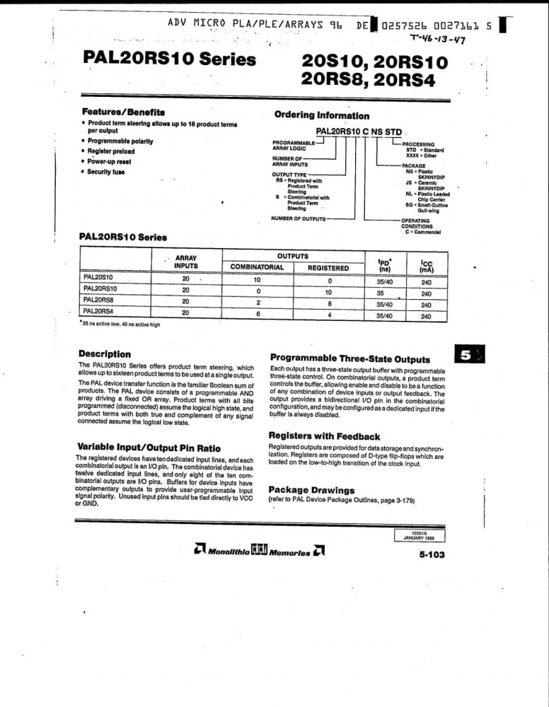 PAL20RS10 series datasheet page 1