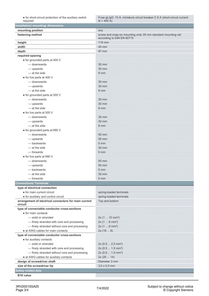 3RV20210GA25 technical document page 3