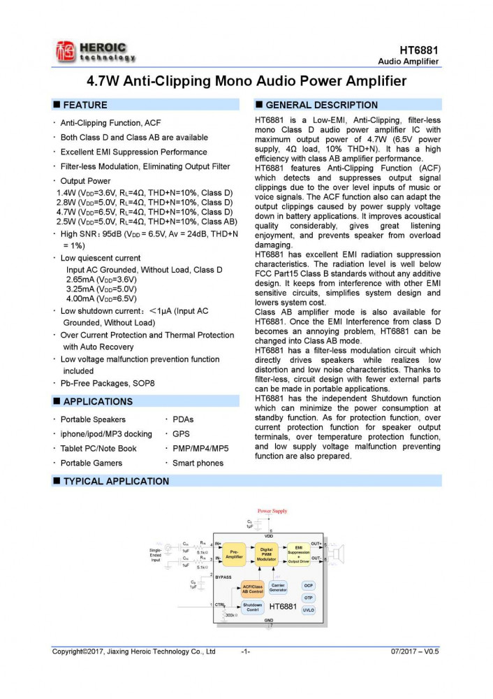 HT6881 datasheet page 1