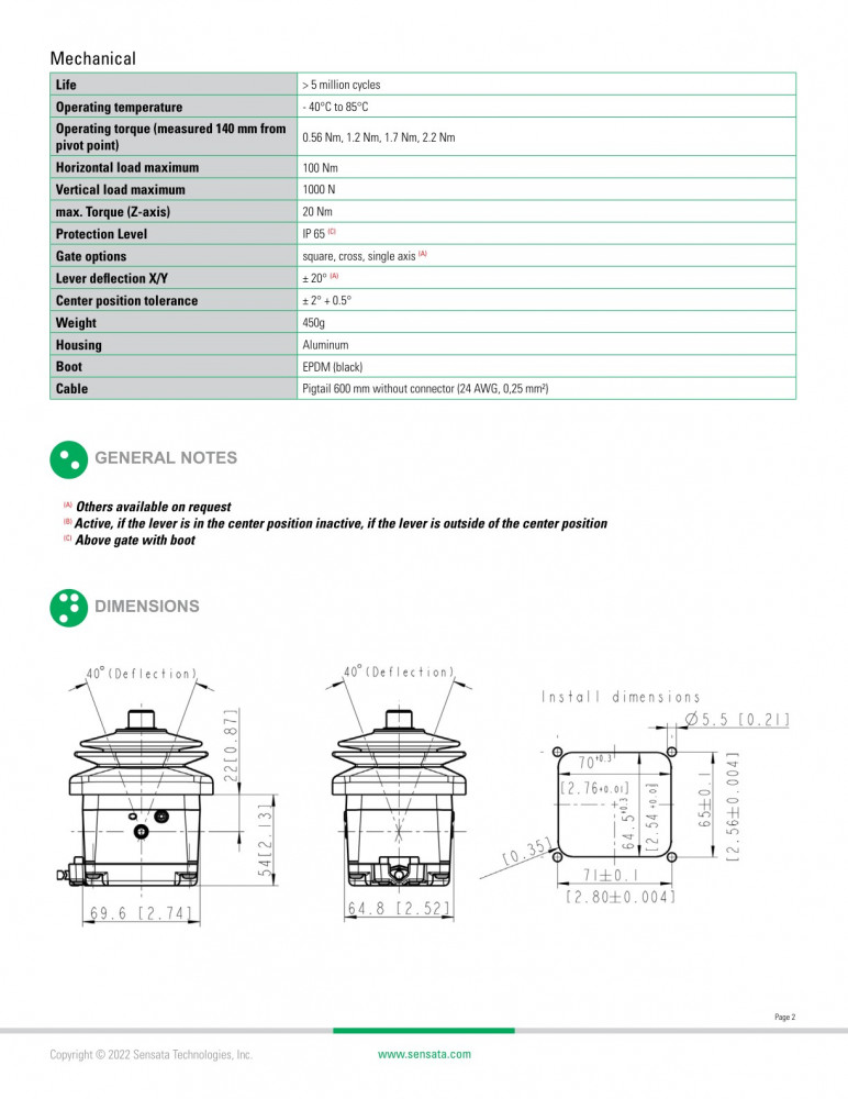 Sensata AJ3 Joystick technical document page 2