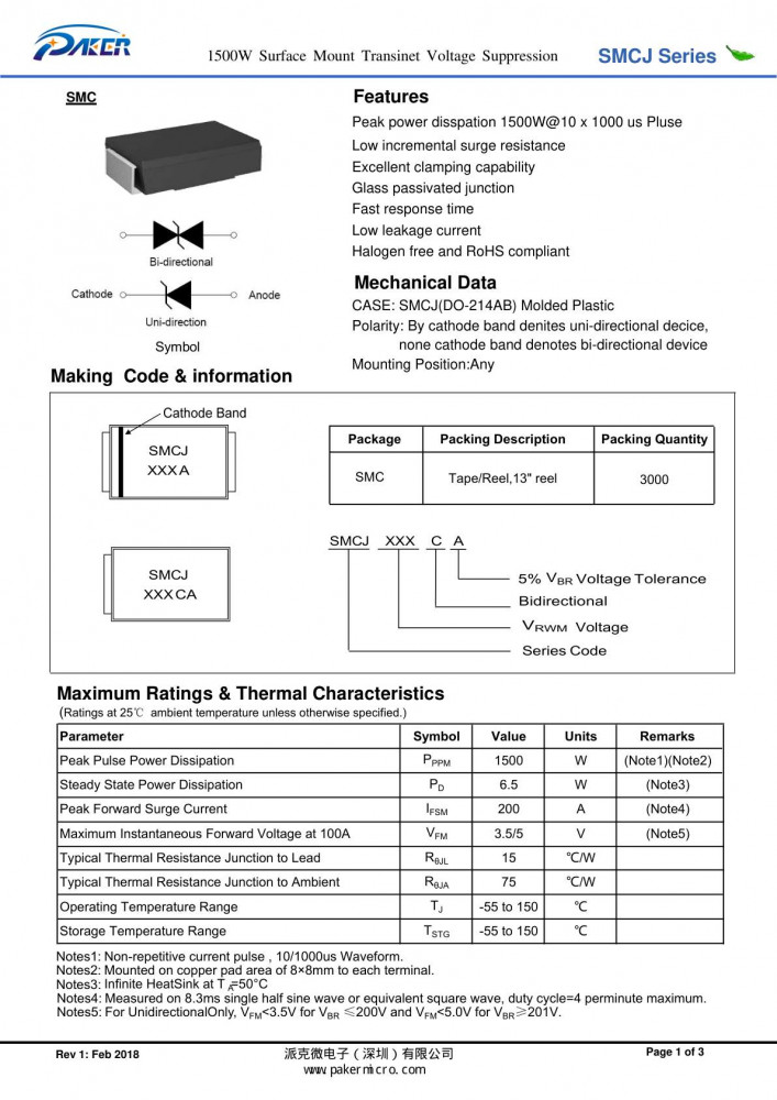PAKER SMC series datasheet page 1