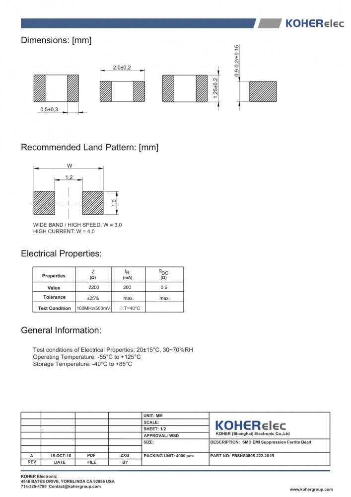 FBSHS0805-222-201R datasheet page 1