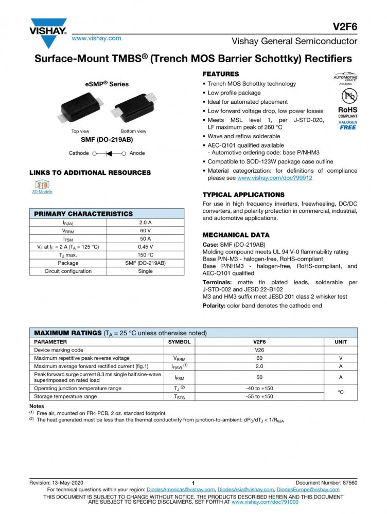 V2F6 datasheet page 1
