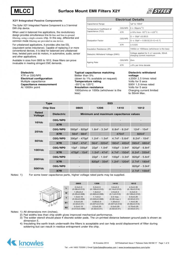 Knowles Syfer technical document page 1