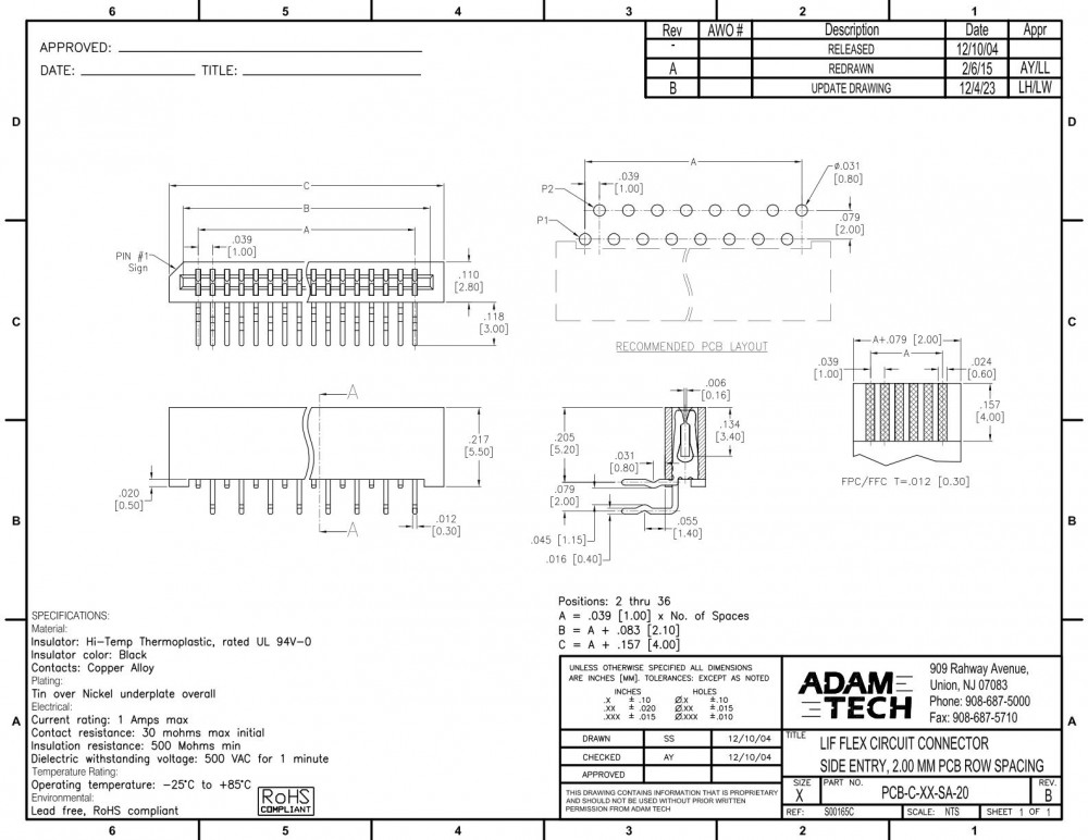 ADAM TECH PCB-C-XX-SA-20 product drawing preview