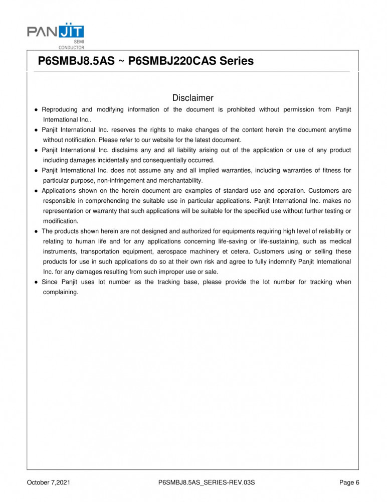 PANJIT P6SMBJ series datasheet page 6
