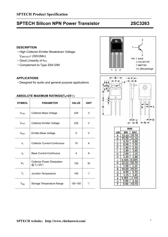 2SC3263 SPTECH datasheet page 1