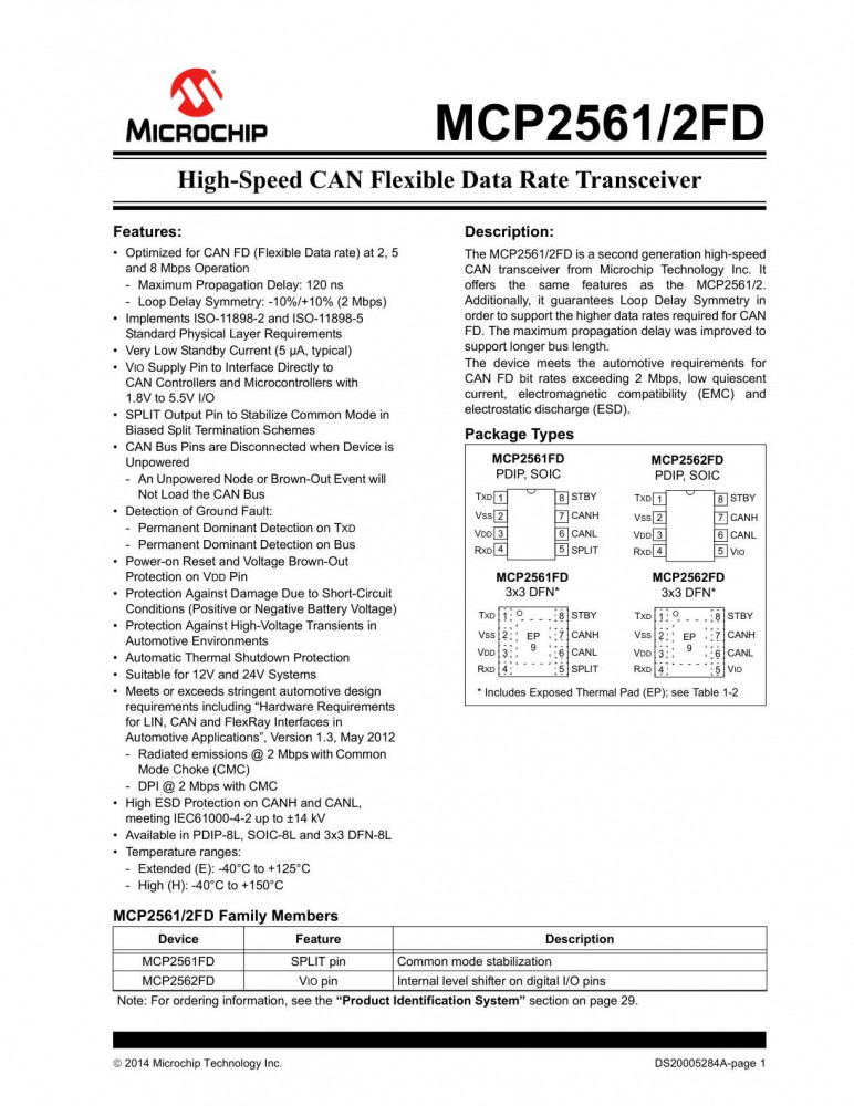 MCP2562FD datasheet page 1