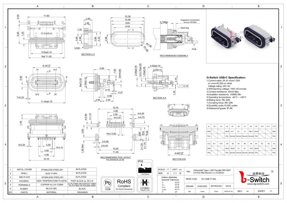 GT-USB-7116A specification drawing