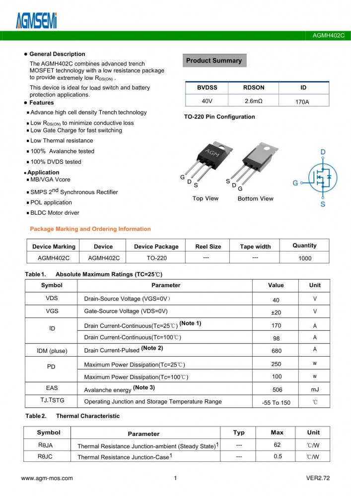 AGMH402C datasheet page 1