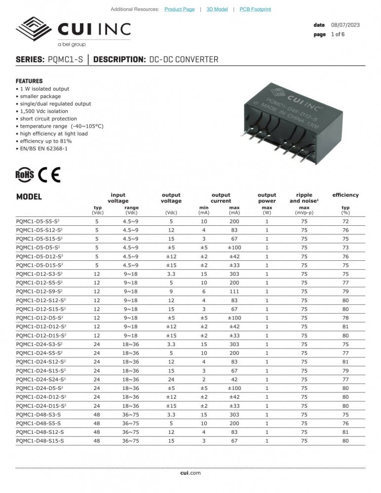 PQMC1-S datasheet page 1