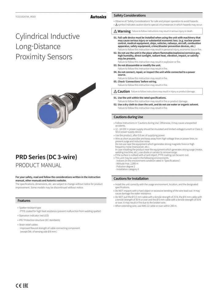 Autonics PRD Series manual page 1