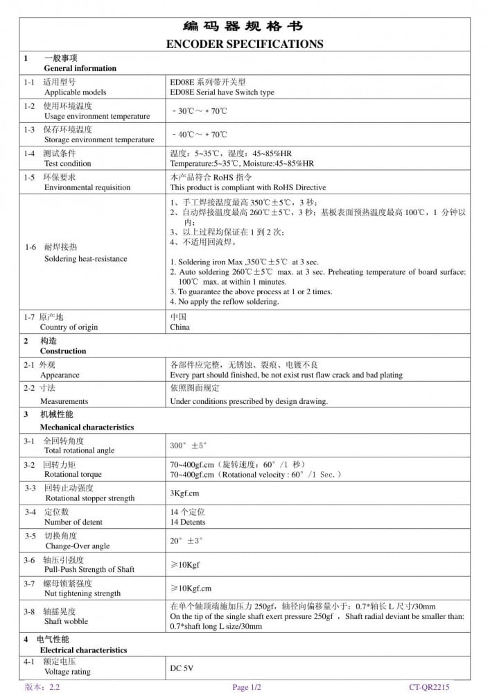 CTR ED08E encoder specification page 1