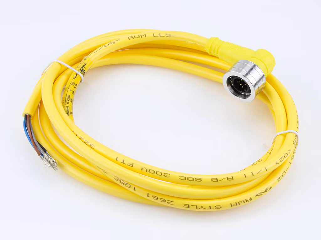 M12 Signal, A-Coded, M12 Push-Pull Ultra-Lock Double-Ended Cordset, 5 Poles, Female (90°) to Male (Straight), 0.34mm² (22 AWG), Black PVC Cable, 1.0m (3.28') Length