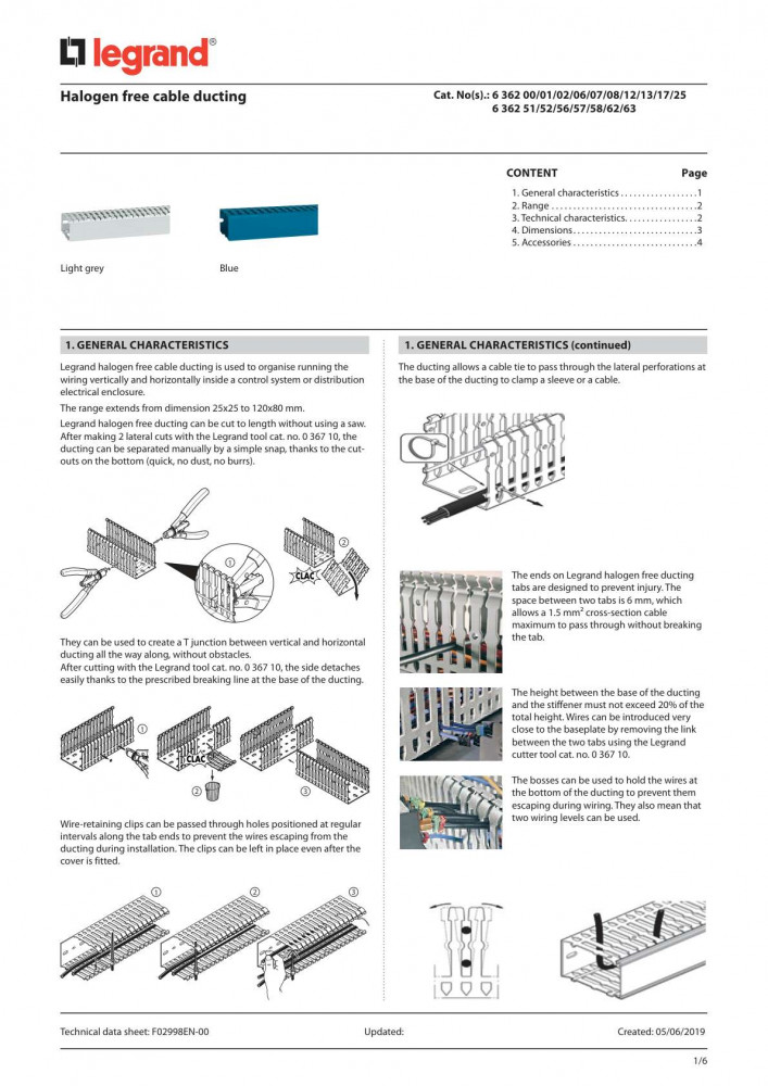 Legrand cable ducting technical document, page 1