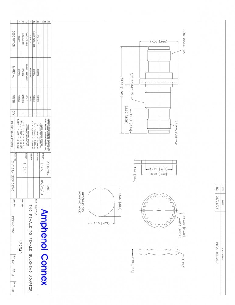 Amphenol 122340 technical drawing