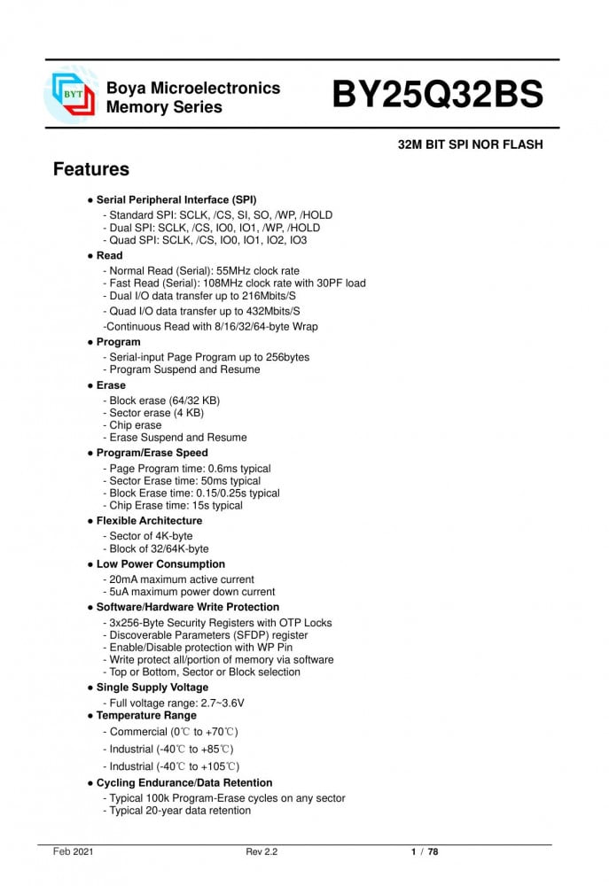 BY25Q32BSTIG(R) datasheet page 1