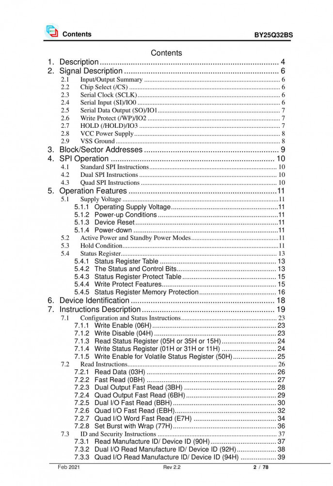BY25Q32BSTIG(R) datasheet page 2