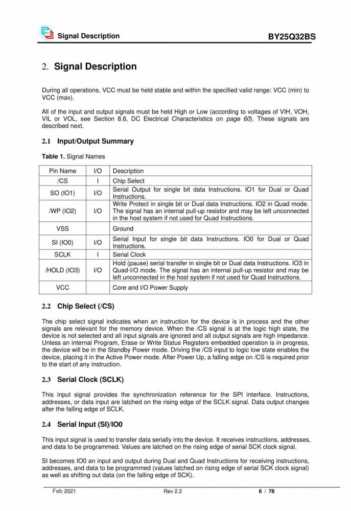 BY25Q32BSTIG(R) datasheet page 6