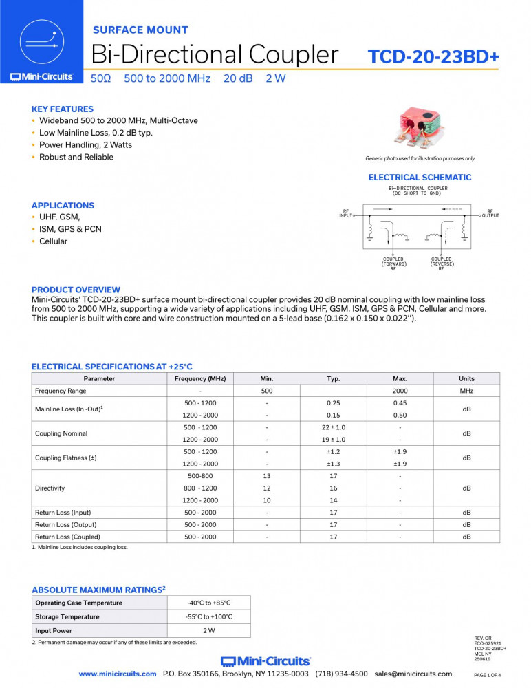 TCD-20-23BD+ product documentation page 1