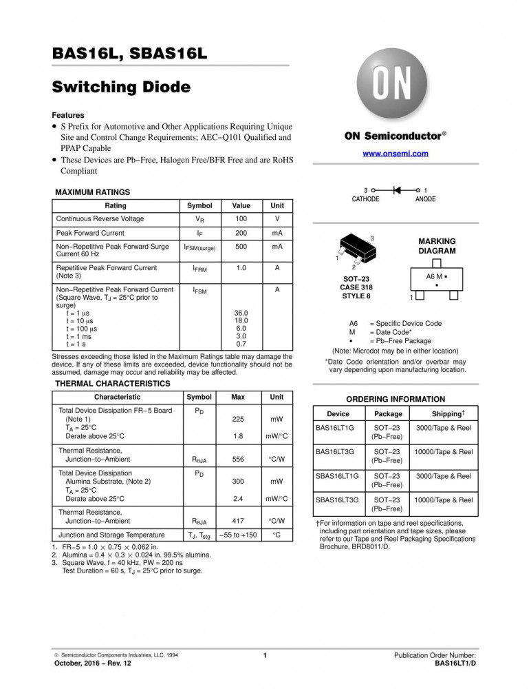BAS16L datasheet page 1