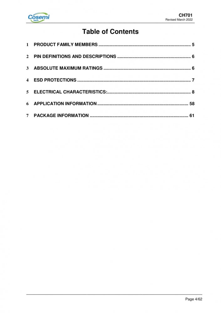 CH701 datasheet page 4