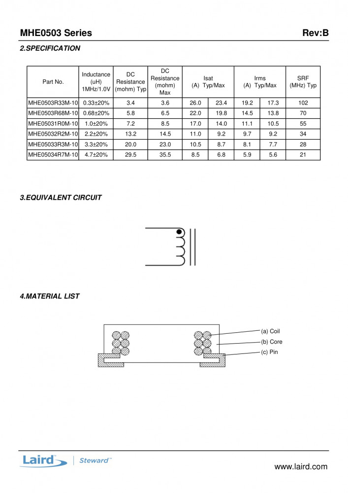 Laird MHE0503 datasheet page 3