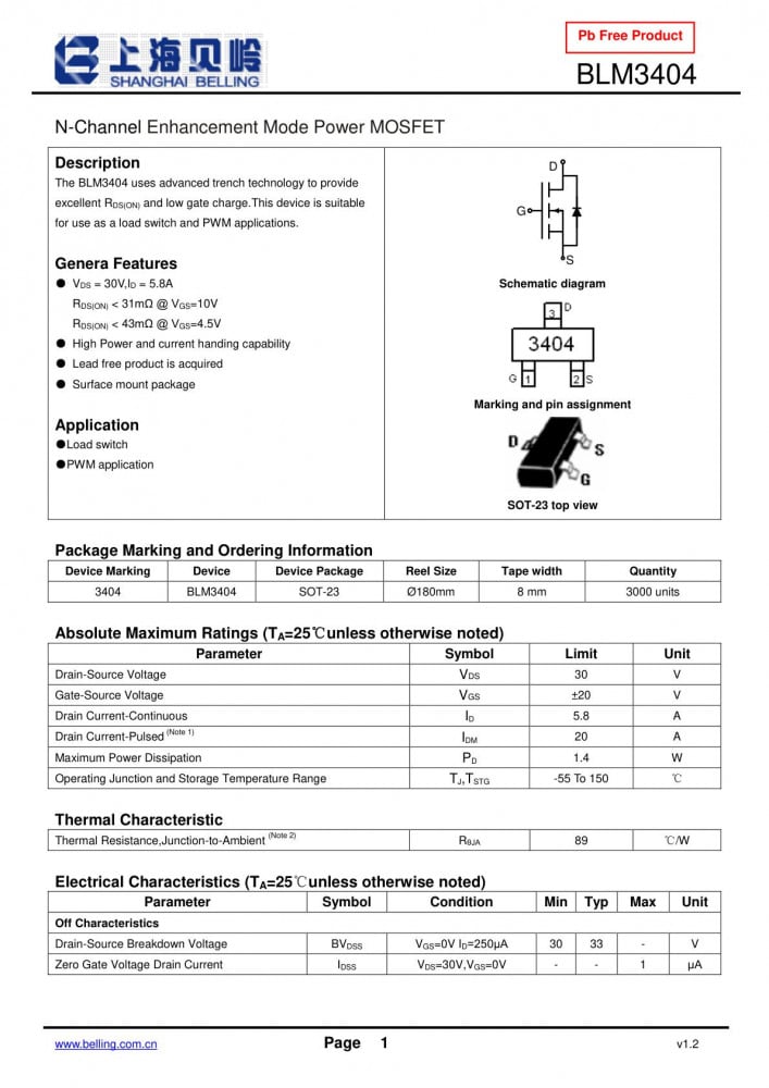 BLM3404 datasheet page 1