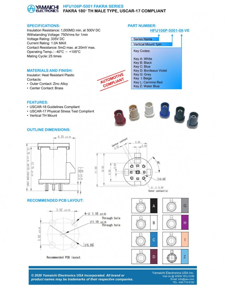 Yamaichi Electronics HFU106P-5001 FAKRA connector technical document page